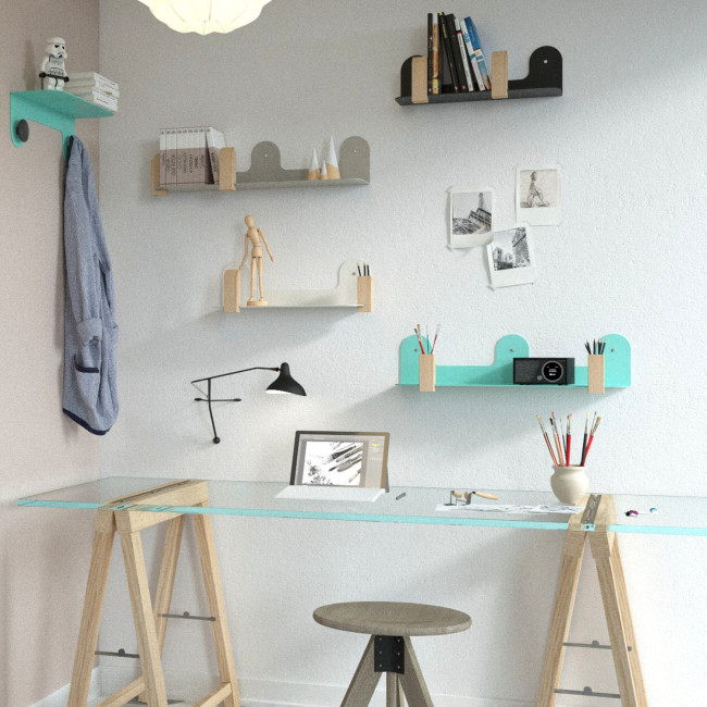 Narrow floating metal shelf 15,5 cm deep Onda